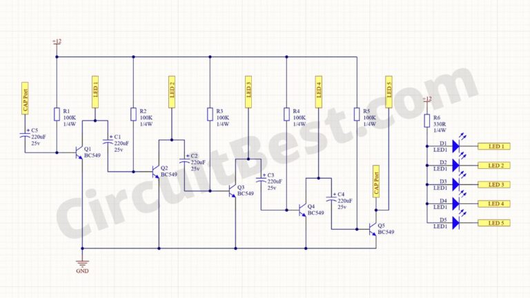 Simple 5 LED chaser Circuit with BC549 Transistor | CircuitBest