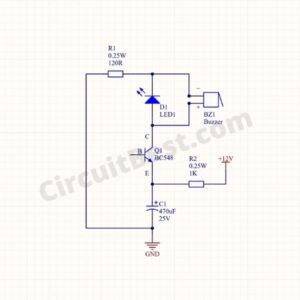 Simple LED Flasher circuit with Buzzer using BC548 Transistor | CircuitBest