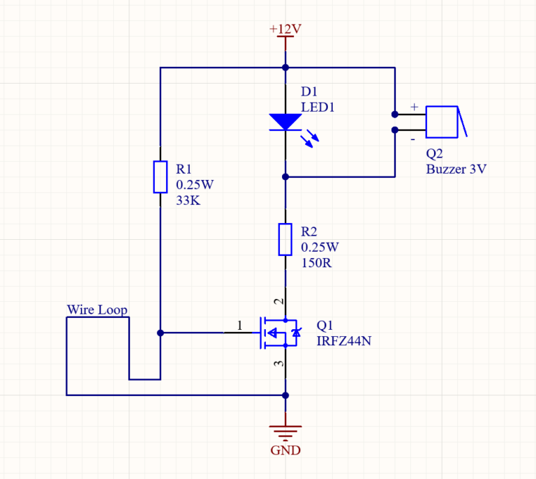 Simple wire break Alarm circuit with IRFZ44N MOSFET | CircuitBest